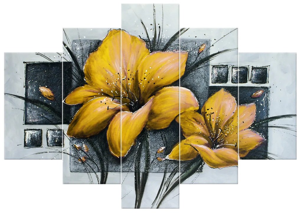 Gario Ručně malovaný obraz Nádherné žluté Vlčí máky - 5 dílný Rozměry: 150 x 70 cm