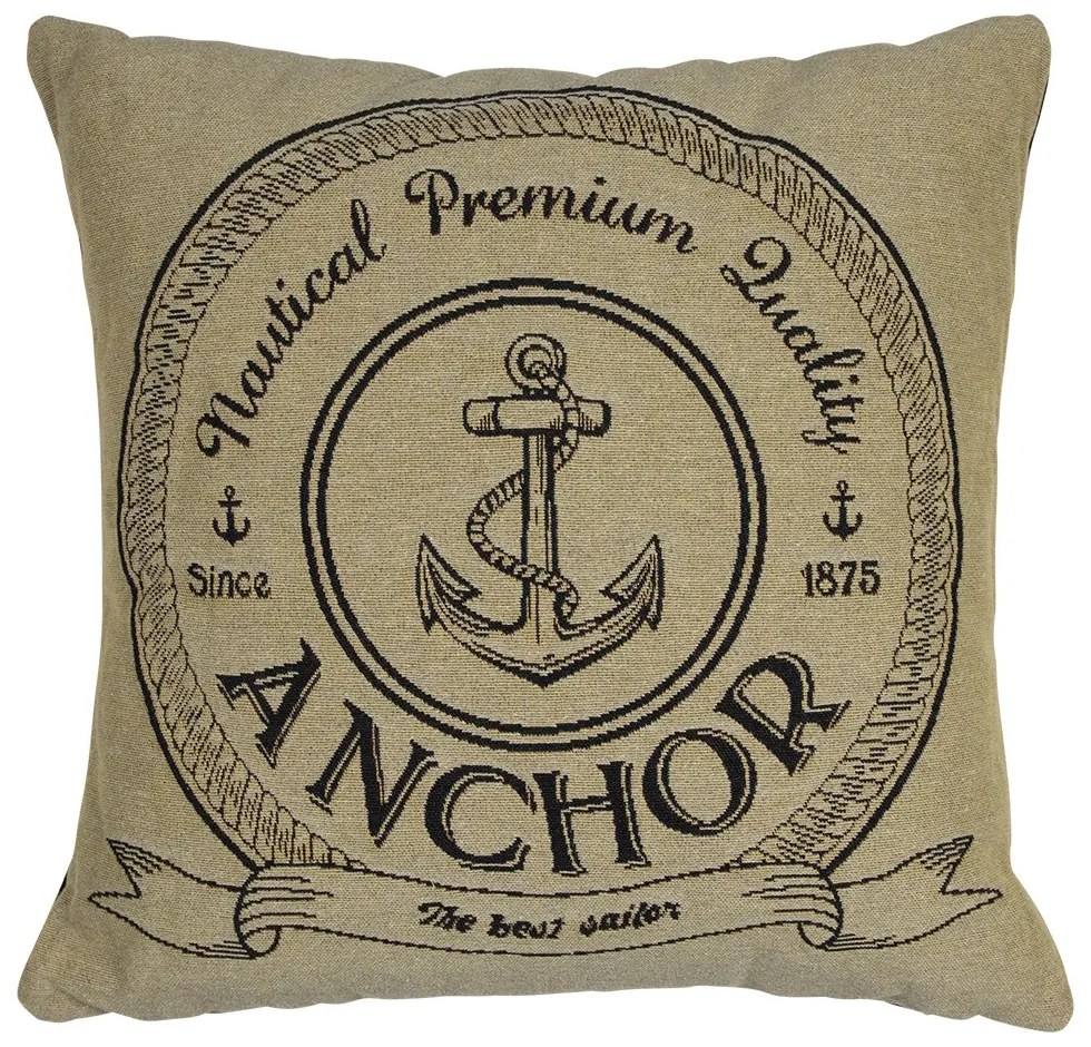 Béžovo-černý gobelínový polštář s kotvou Anchor - 45*45*16cm