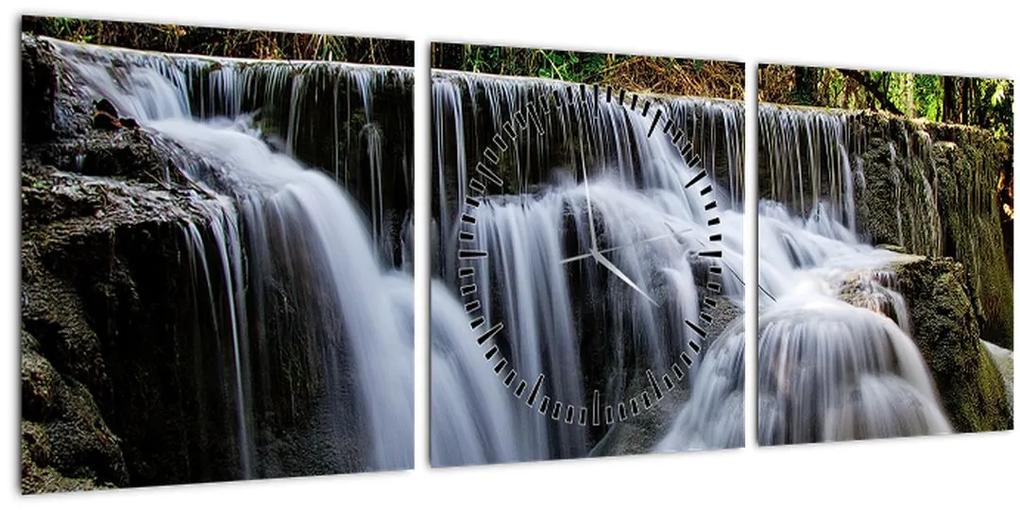 Obraz vodopádů v džungli (s hodinami) (90x30 cm)