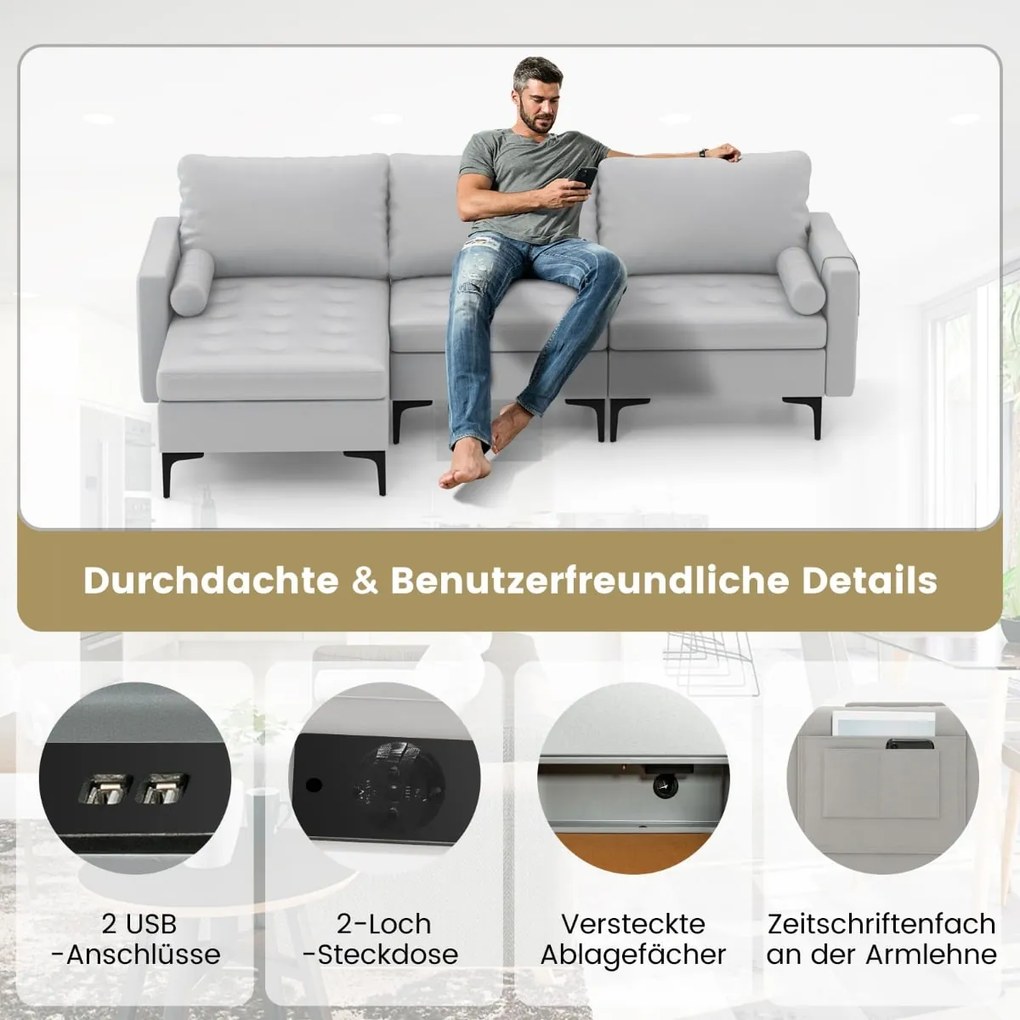 Costway Multiple Combination Sofa Collection Sections Modular s porty USB