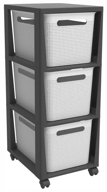 Regál s úložnými boxy - ROTHO BRISEN, 3x16 l Barva: cappuccino/antracit