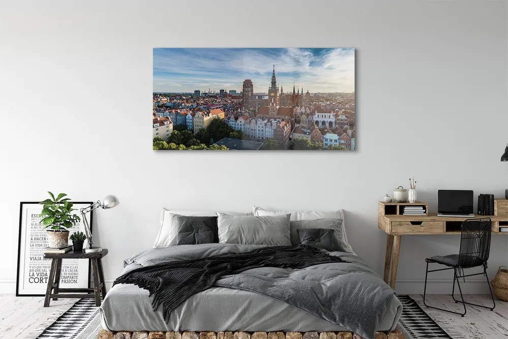 akrylový obraz Gdańsk Panorama kostel 140x70 cm