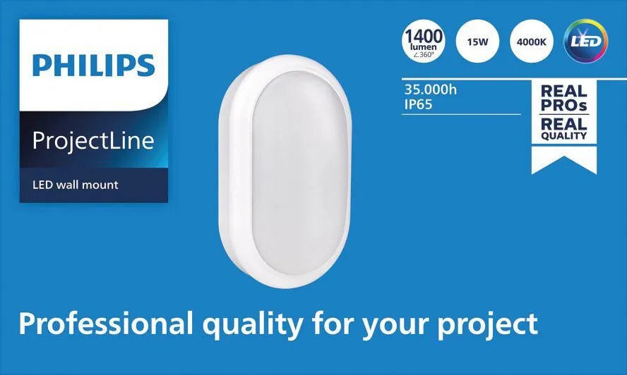 Philips 8719514954335 led nástěnné svítidlo projectline 1x15w | 1400lm | 4000k | ip54 - bílá