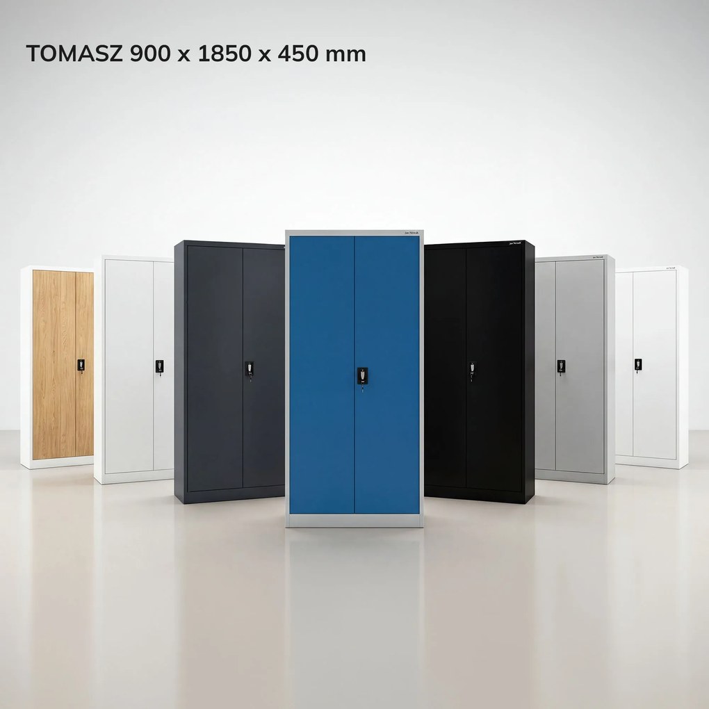 Kovová skříň s přihrádkou bílá / dub sonoma: Eco Design TOMASZ, 900 x 1850 x 450 mm
