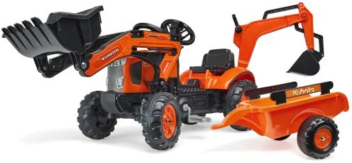 FALK Šlapací traktor Kubota M7171 s vlečkou, přední a zadní lžící