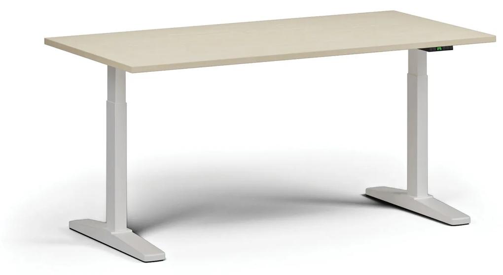 Výškově nastavitelný stůl, elektrický, 675-1325 mm, deska 1600x800 mm, bílá podnož, bříza