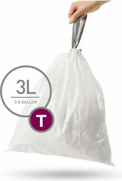 Stahovací sáčky na odpadky 3 l, typ T - 40 ks, bílá