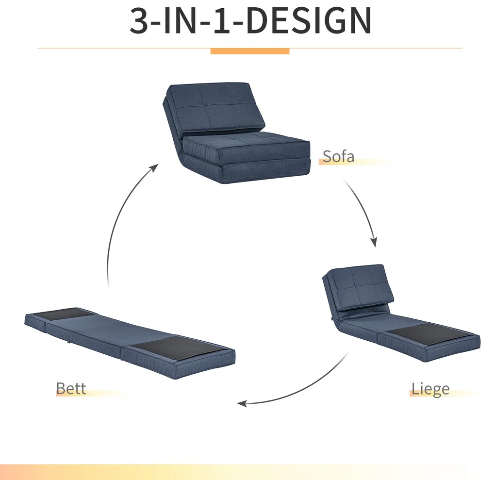 HOMCOM podlahová pohovka rozkládací křeslo na spaní 5-stupňové nastavitelné rozkládací křeslo rozkládací jednolůžková pohovka tmavě modrá 61x73x58 cm…