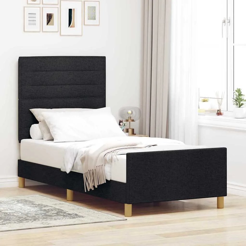 Rám postele s čelo Černá 90 x 190 cm textil 3344615