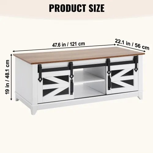 121,9 cm konferenční stolek Farmhouse 2patrový obdélníkový stůl s posuvnými dveřmi