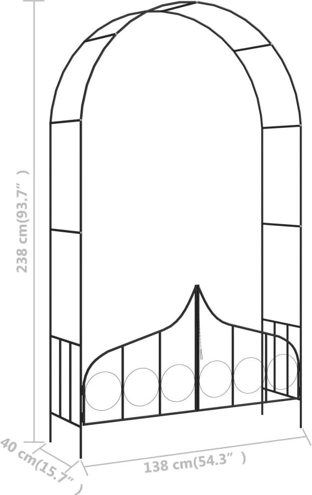 vidaXL Zahradní oblouk s bránou černý 138 x 40 x 238 cm železo [47092]