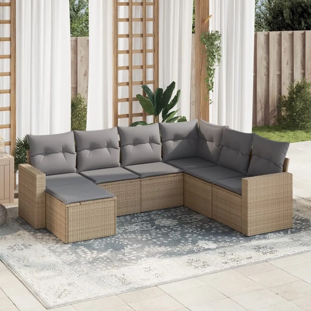 7dílná zahradní sedací souprava s poduškami béžová polyratan 3219289