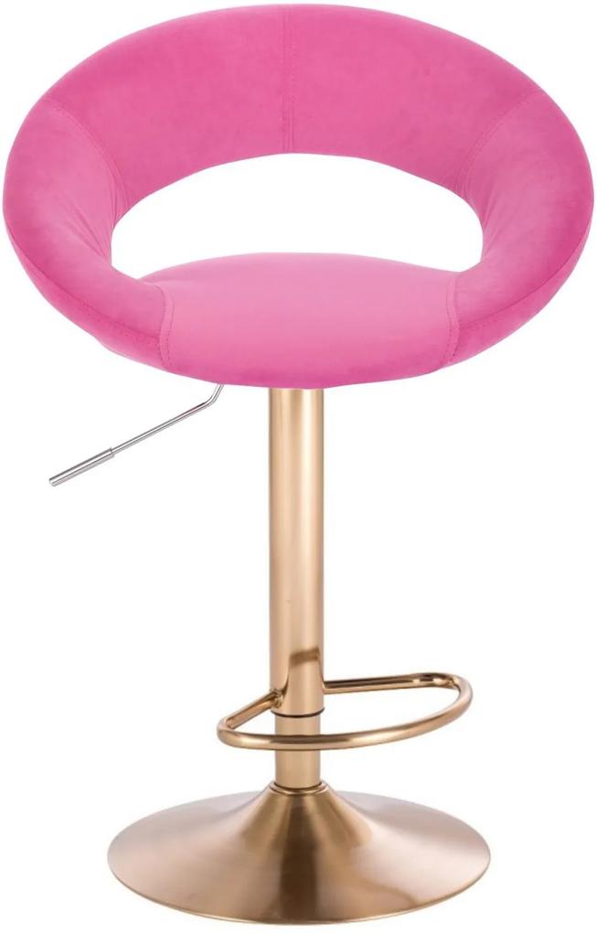 LuxuryForm Barová židle NAPOLI  VELUR na zlatém talíři - růžová