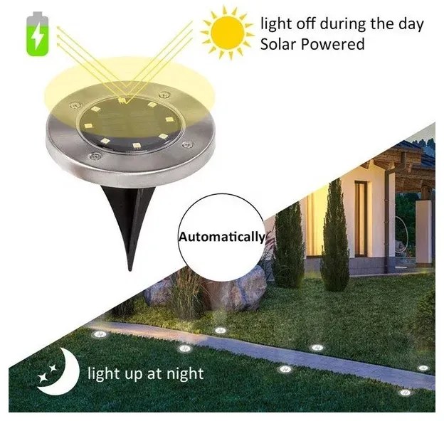 Zaparkorun Solární zahradní LED světla - 8 LED - 4 ks