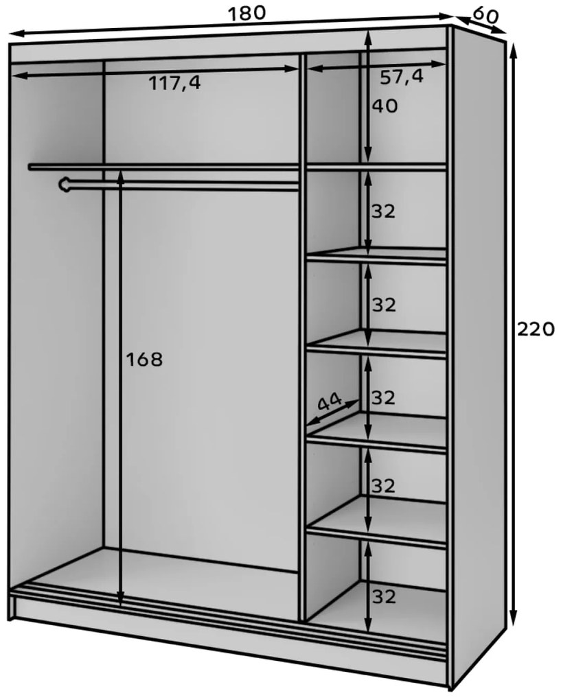 Černá šatní skříň se zrcadlem a posuvnými dveřmi Prescco - 180 cm