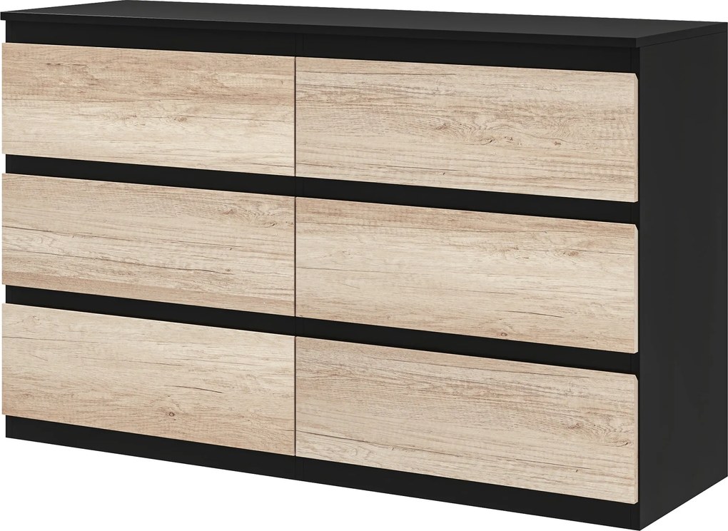 HOMCOM Komoda do ložnice, 6 zásuvek, dřevěná komoda s protiskluzovými nohami, do obývacího pokoje, jídelny, chodby, 120x39x75 cm, černá a dřevěná barv