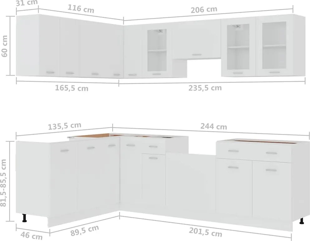 11dílná sada kuchyňských skříněk "Lyon" bílá, dřevěné 3067664