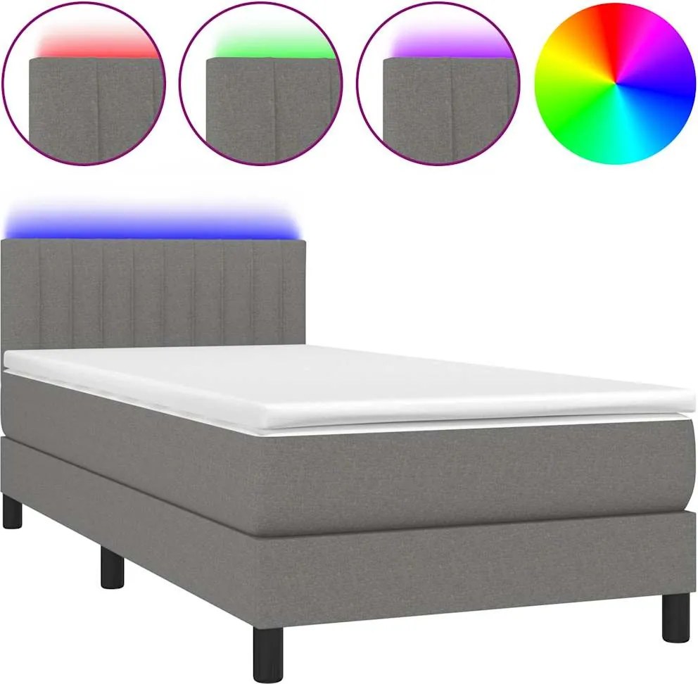 Box spring postel s matrací a LED tmavě šedá 80 x 200 cm textil 3133270
