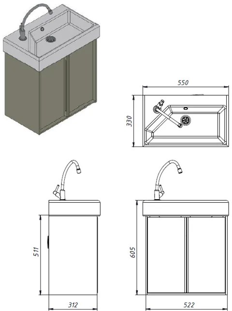Lavedo Quadra White 55 koupelnová skříňka s umyvadlem, lesk