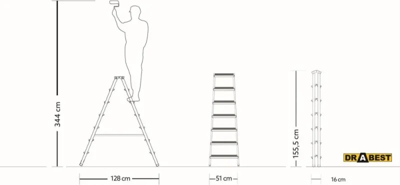Hliníkové štafle 2x7 stupňů oboustranné DRABEST DD7 PRO