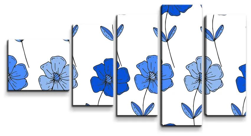 Sablio Obraz - 5-dílný Modré květiny - 100x60 cm