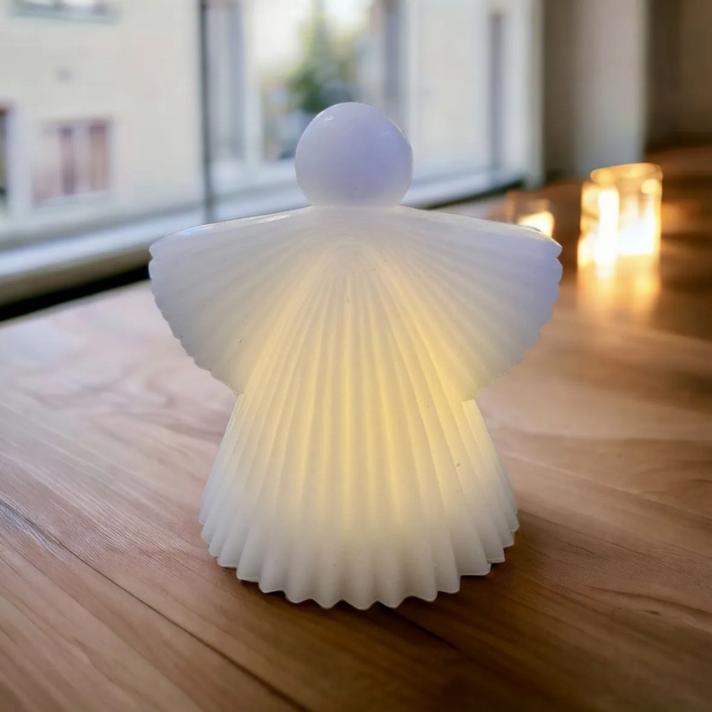 LED svíčka Anděl z pravého vosku na baterie, 11,2 × 12,5 cm, bílý, 2× AA