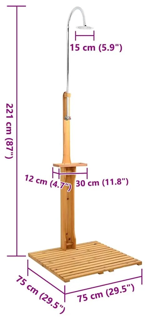 vidaXL Dřevěná zahradní sprcha