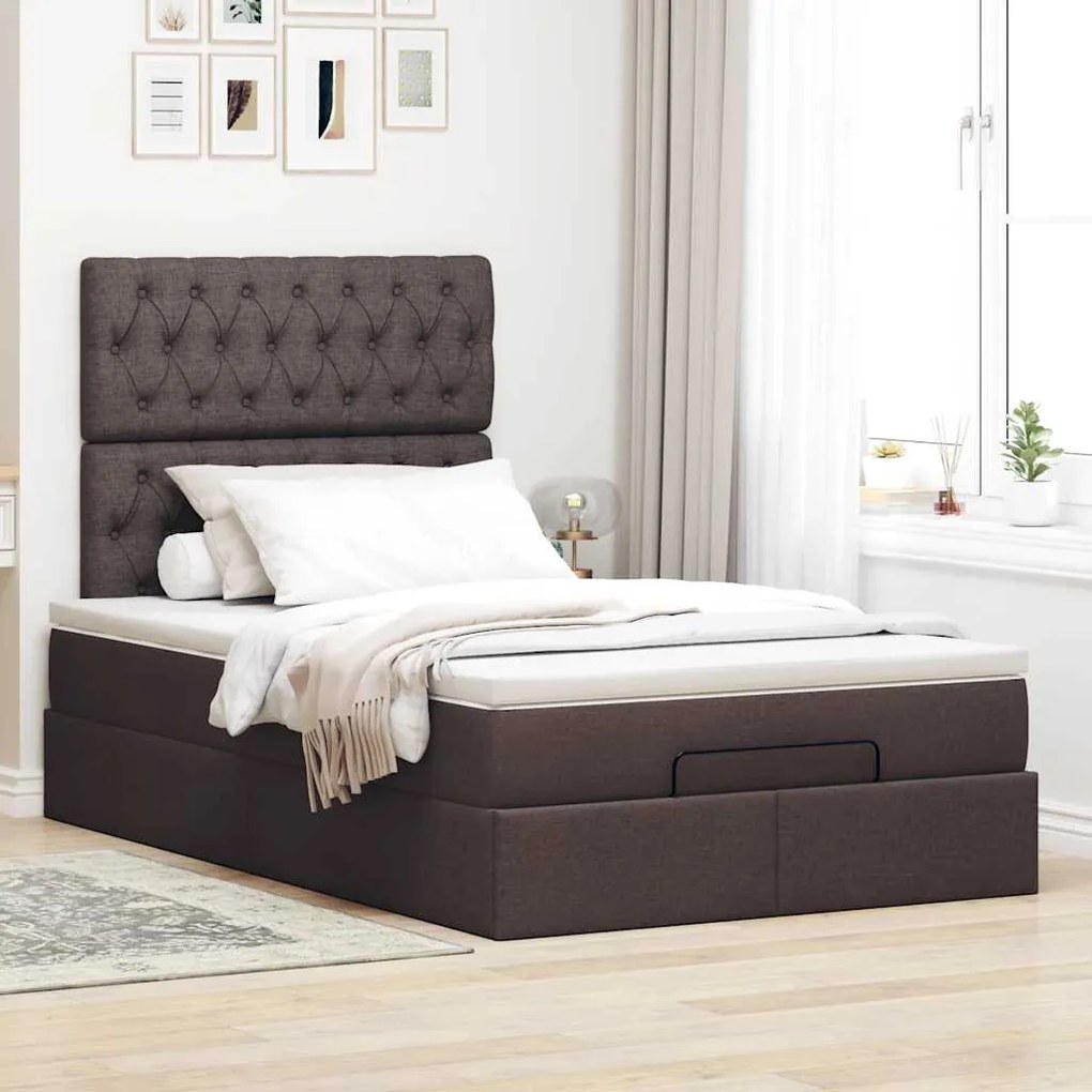 Osmanský rám postele s matrací tmavě hnědá 120x190cm textil 3313226