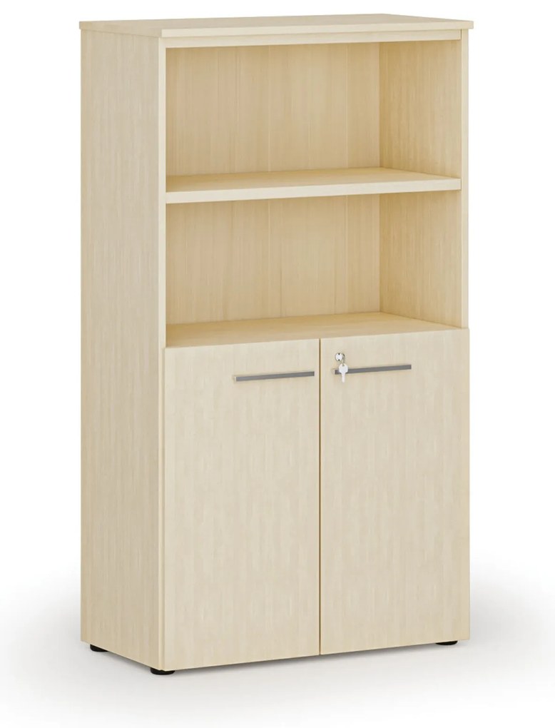 Kombinovaná kancelářská skříň PRIMO WOOD, dveře na 2 patra, 800 x 420 x 1434 mm, bříza