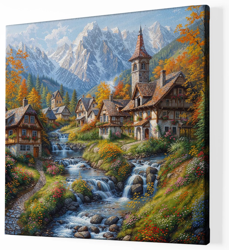 Obraz na plátně - Vesnický kostelík v Dolomitech FeelHappy.cz Velikost obrazu (šířka x výška): 60 x 60 cm