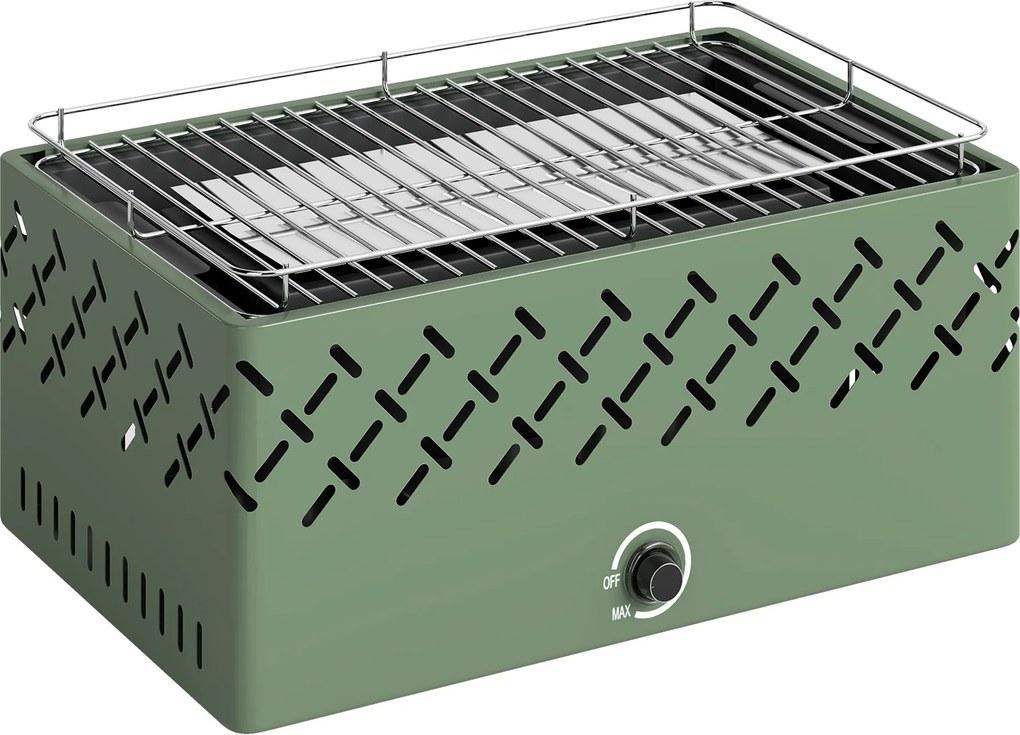 Outsunny gril na dřevěné uhlí 45,5x29x21 cm s integrovaným ventilátorem, nastavitelnou teplotou a miskou na uhlí, světle zelený
