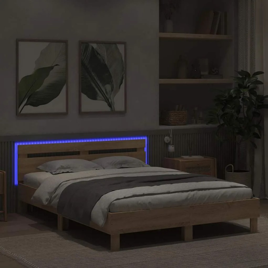 Rám postele s čelem a LED osvětlením dub sonoma 140 x 200 cm 3207548