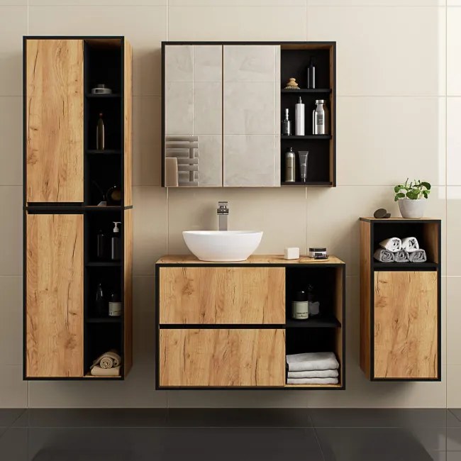 Kúpeľňová skříňka VAMI W50 2D 6P dub craft / čierna