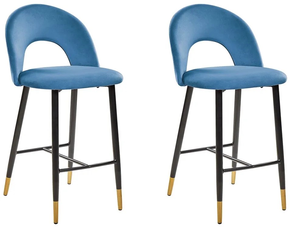 Sada 2 sametových modrých barových židlí FALTON Beliani