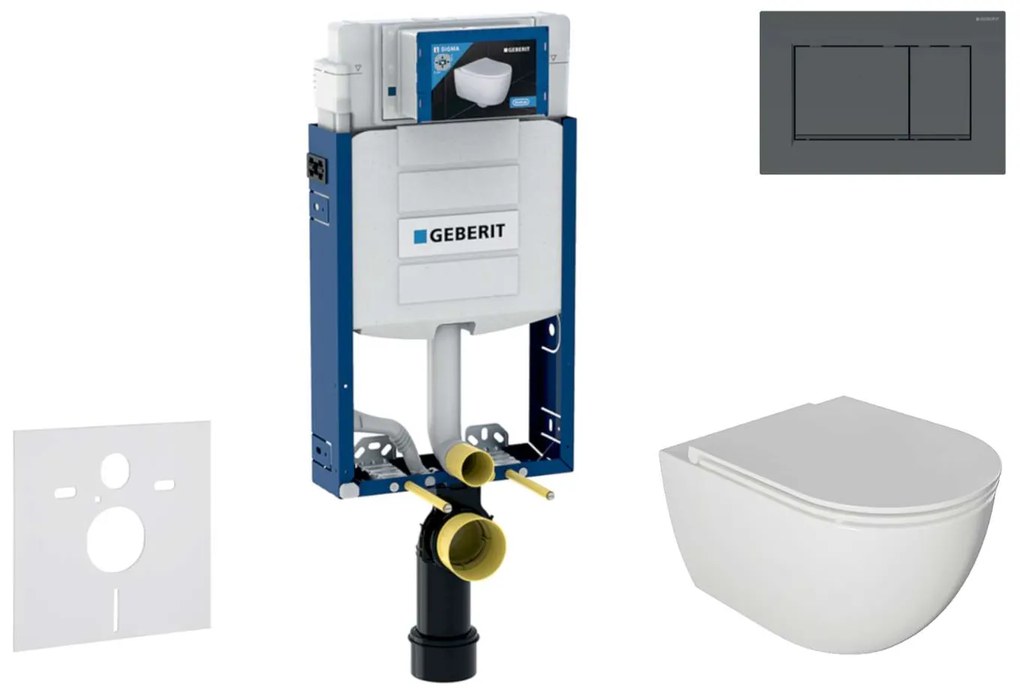 Geberit Kombifix - Set předstěnové instalace, klozetu Oudee a sedátka softclose, tlačítko Sigma20, matná černá/černá SANI15CA5104