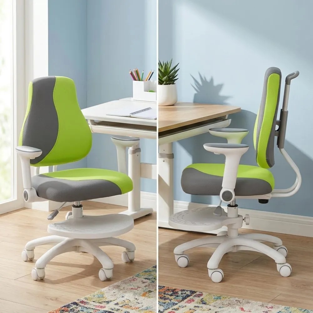 Dětská rostoucí židle Neoseat KINDER WHITE PLUS — látka, šedá / zelená