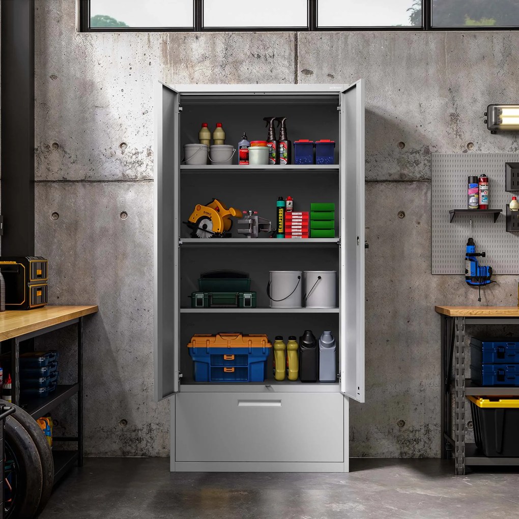 Modulární kovová multifunkční skříň s vysokou zásuvkou šedá MEGAN 1950 x 900 x 400 mm