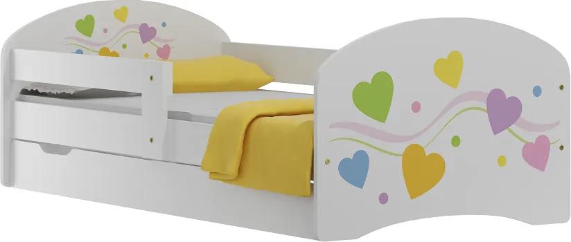 Dětská postel s motivem DUHOVÉ SRDCE Rozměr: 160x80, Matrace: bez matrace, Barevná kombinace: DUB CANYON / BÍLÁ
