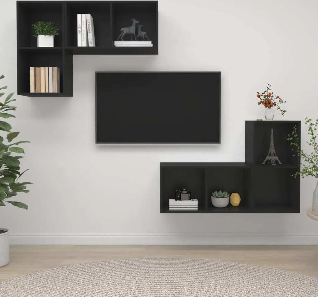 vidaXL Nástěnné TV skříňky 4 ks dřevotříska [3079838] Barva: černá s vysokým leskem