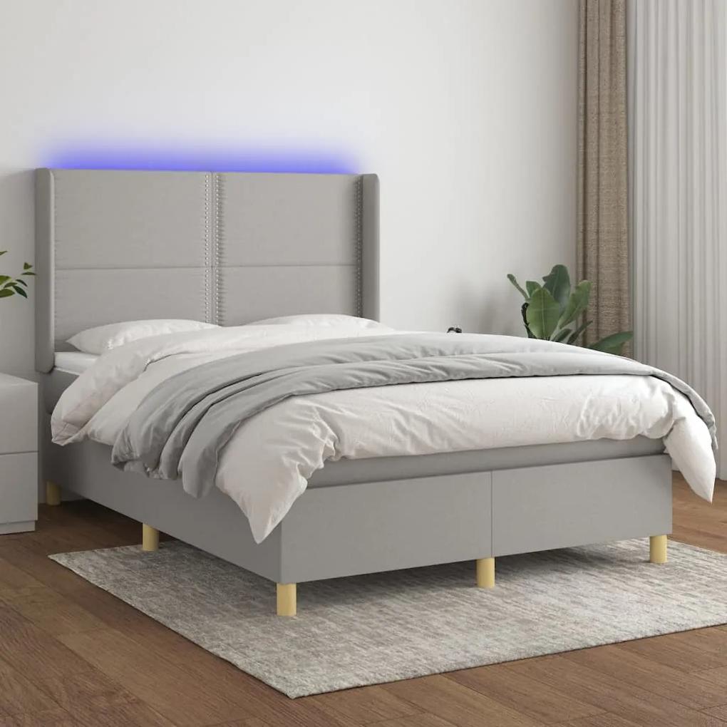 Box spring postel s matrací a LED světle šedá 140x200 cm textil,  3138797