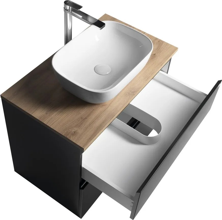 Aqualine Aqualine, ALTAIR skříňka s deskou 78,5 cm, černá mat/dub emporio, AI680-01