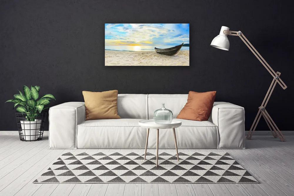Obraz na plátně Szklany Łódka Plaża Morze 125x50 cm