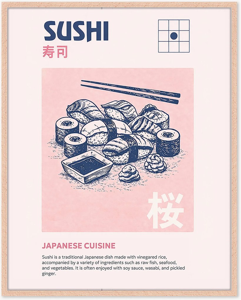 Ručně vyrobený zarámovaný digitální tisk Sushi