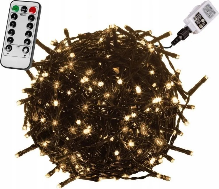 Voltronic Vánoční řetěz 20 m, 200 Led, teple bílé, ovladač