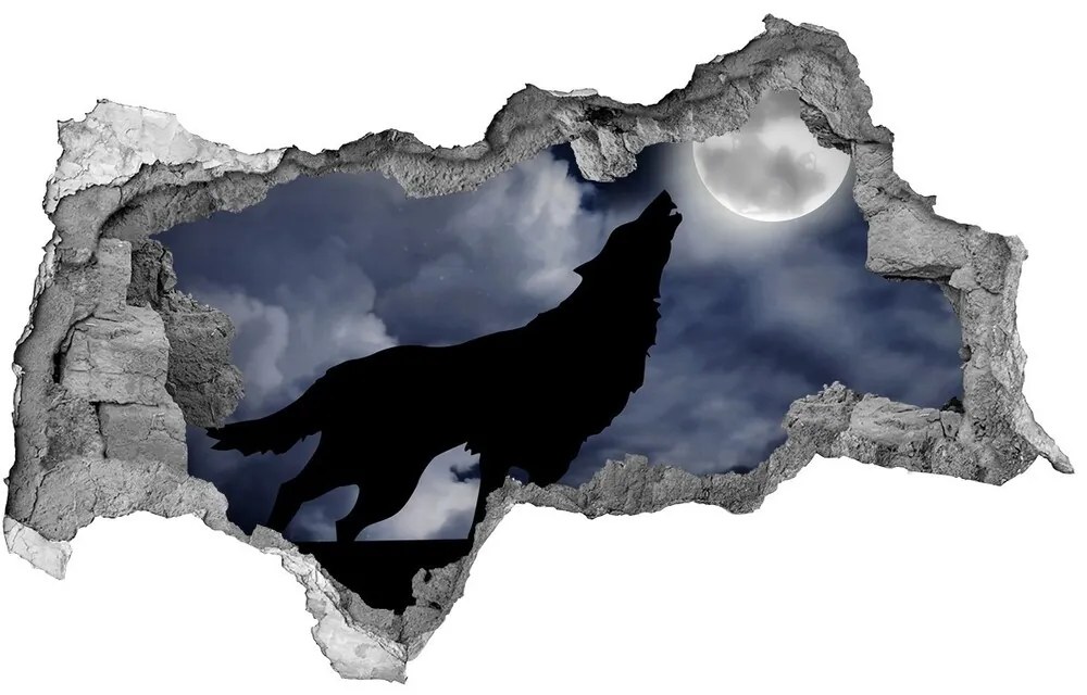 Wallmuralia Díra 3D fototapeta na stěnu Vyjící vlk úplněk 95x73 cm