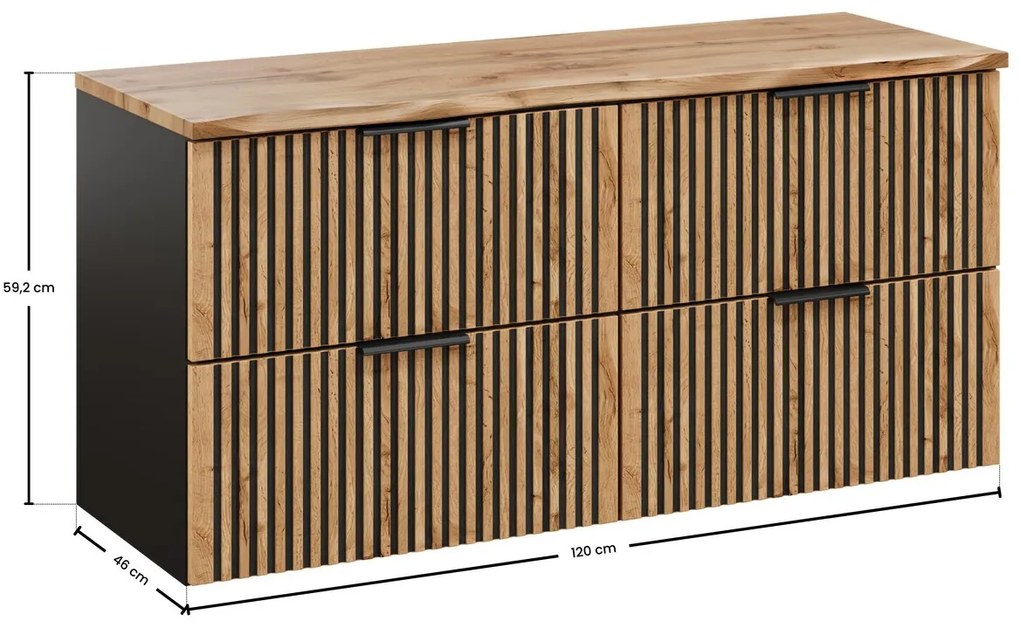 Závěsná skříňka Casad Nature s deskou 120 cm dub wotan/černá