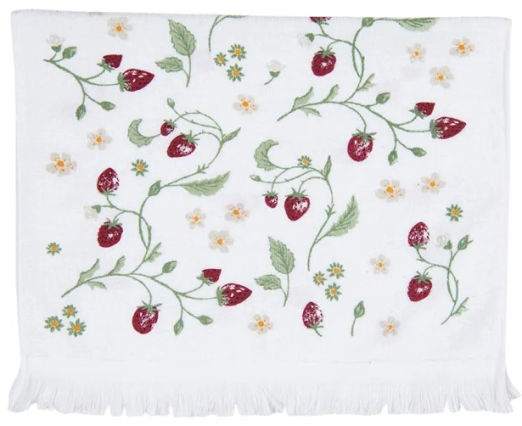 Bílý kuchyňský froté ručník s jahůdkami – 40x66 cm