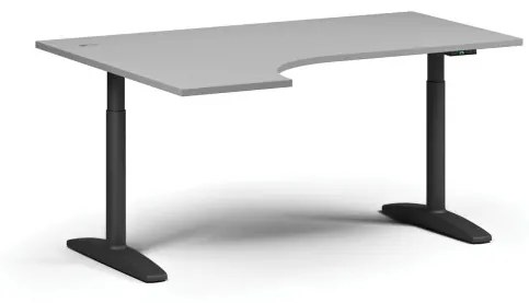 Výškově nastavitelný stůl OBOL, elektrický, 675-1325 mm, rohový levý, deska 1600x1200 mm, černá zaoblená podnož, šedá