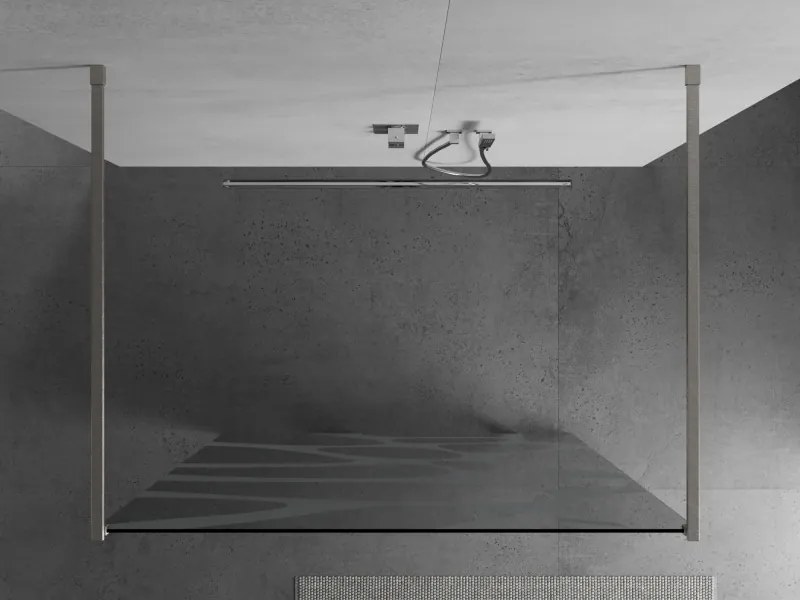 Mexen Kioto, sprchová zástěna Walk-In 100 x 200 cm, 8mm čiré sklo bílý vzor, ​​broušená ocel profil, 800-100-002-97-97