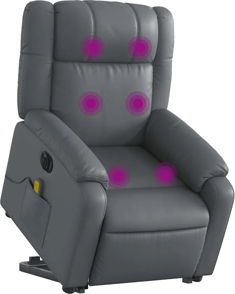 Elektrické zvedací masážní polohovací křeslo šedé umělá kůže 3205174
